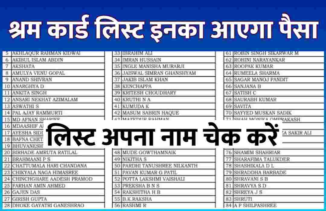 श्रम कार्ड जिनको नहीं मिला पैसा उनको अब मिलेगा लिस्ट में नाम देखें